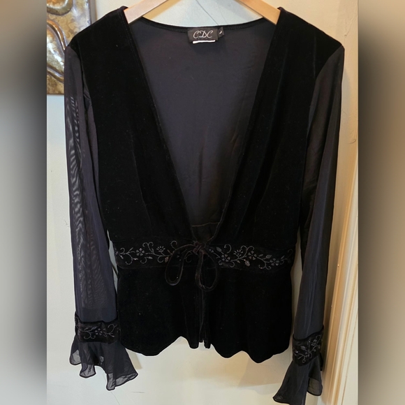CDC | Jackets & Coats | Cdc Black Velvet Blazer With Sheer Sleeves ...